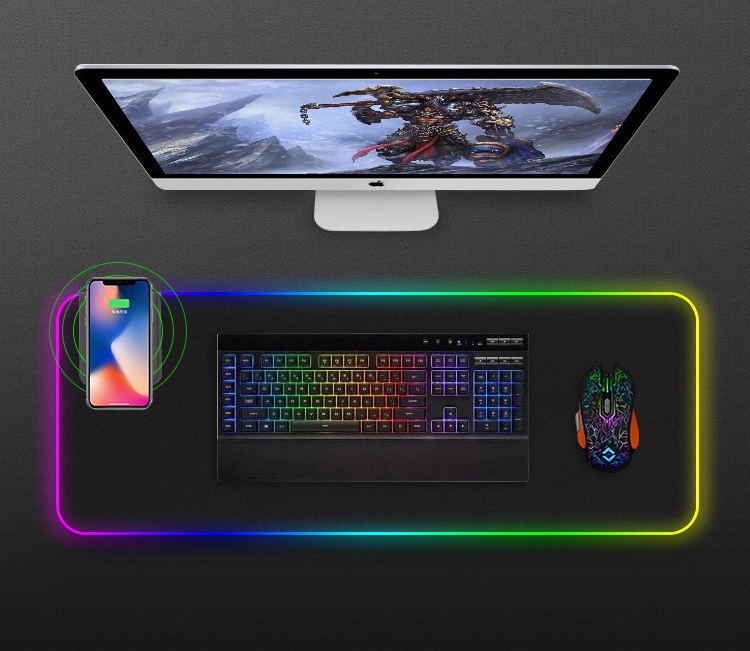Fast 10W Wireless Charging Keyboard Mat RGB LED Light Gaming Mouse Pad ...